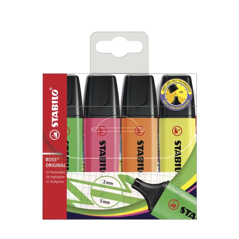Stabilo Boss sæt med 4 stk. - Overstregningspenne - HardSoft